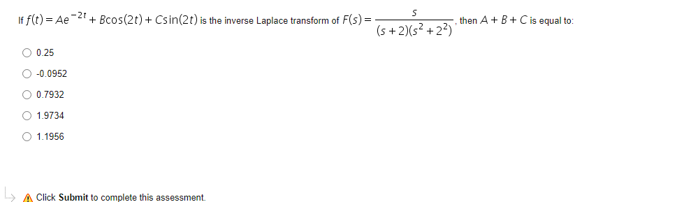 Solved If f(t)=Ae−2t+Bcos(2t)+Csin(2t) is the inverse | Chegg.com