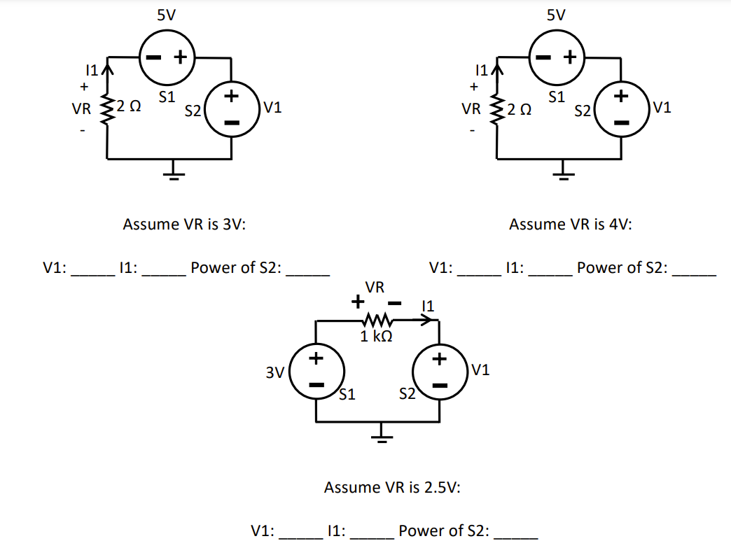 Solved Assume Vr Is 3 V Assume Vr Is 4 V V1 I1 Power 