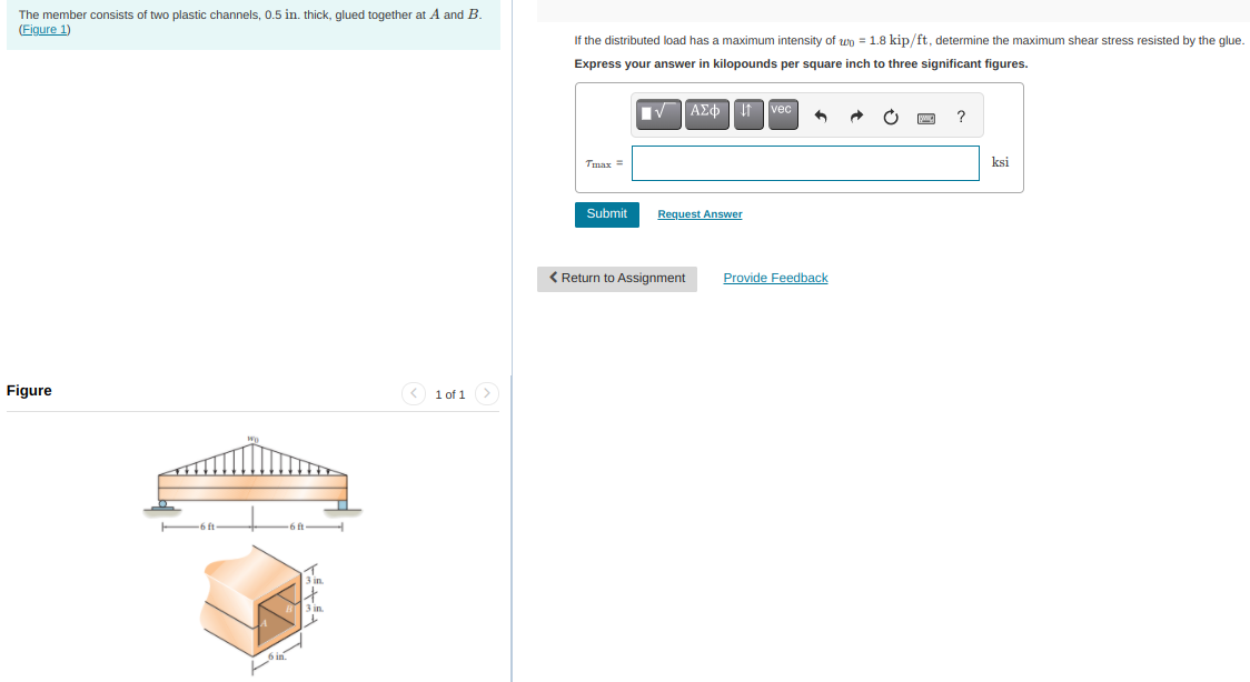 Solved The member consists of two plastic channels, 0.5 in. | Chegg.com