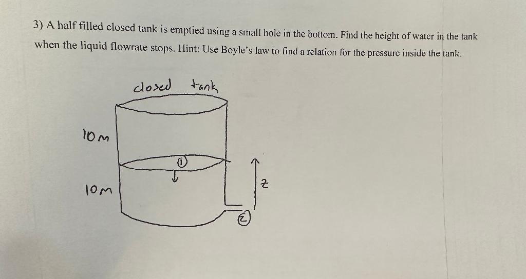 Solved 3) A half filled closed tank is emptied using a small | Chegg.com