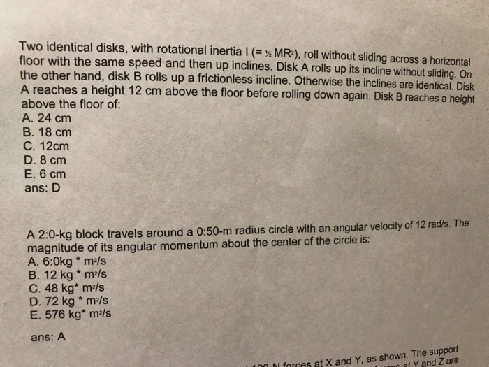 Solved Two identical disks, with rotational inertia l (= ½ | Chegg.com