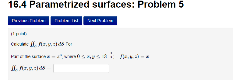 Solved 16.4 Parametrized surfaces: Problem 5 Previous | Chegg.com