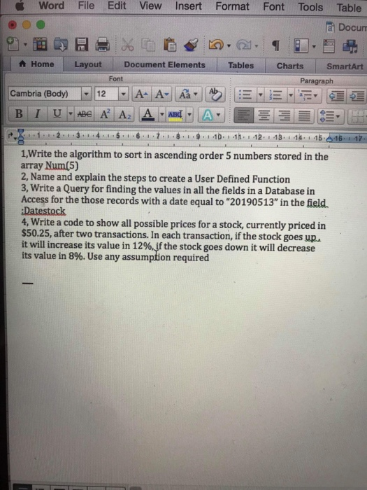 Word File Edit View Insert Format Font Tools Table | Chegg.com
