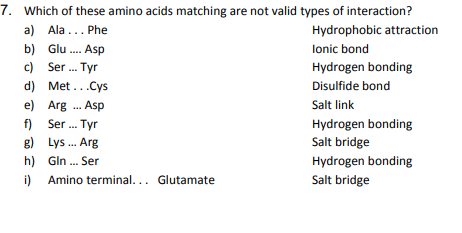 Solved 7. Which of these amino acids matching are not valid | Chegg.com