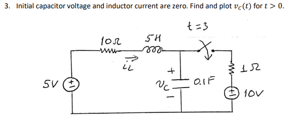 Solved 3. Initial capacitor voltage and inductor current are | Chegg.com