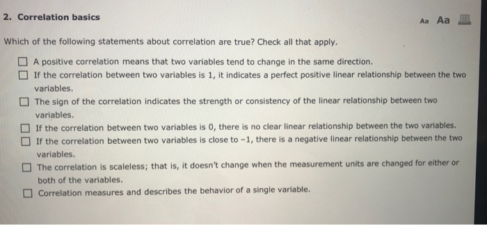 Solved 2. Correlation basics Aa Aa Which of the following | Chegg.com