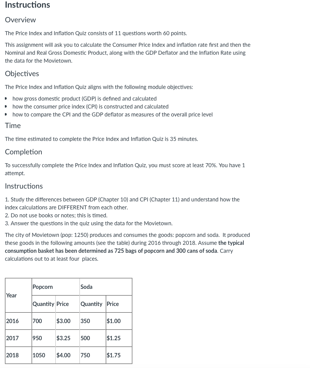 Solved Instructions Overview The Price Index and Inflation | Chegg.com