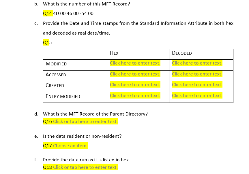 b. What is the number of this MFT Record? Q14 4D 00 | Chegg.com