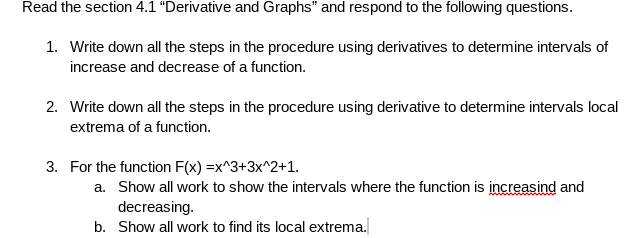 Solved Read the section 4.1 "Derivative and Graphs" and | Chegg.com