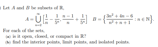 Solved 5 19: nen} 5n n Let A and B be subsets of R, 1 n-1 А | Chegg.com