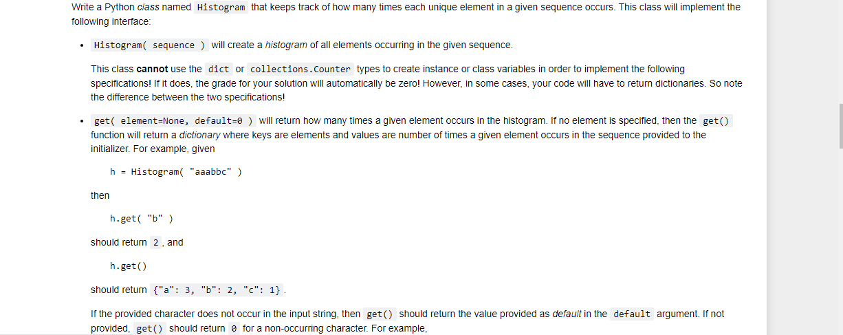 Solved Write a Python class named Histogram that keeps track | Chegg.com