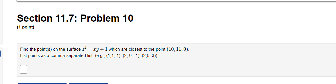 Solved Section 11.7: Problem 10(1 ﻿point)Find the point(s) | Chegg.com