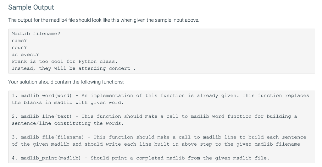 Solved # MadLibs from a file def madlib_word(word): | Chegg.com