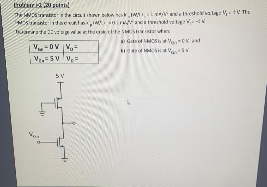 Solved Problem #2 20 points) The NMOS transistor in the | Chegg.com