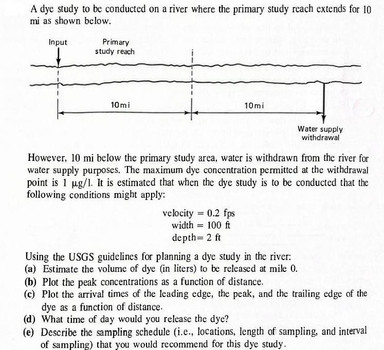 Solved A dye study to be conducted on a river where the | Chegg.com