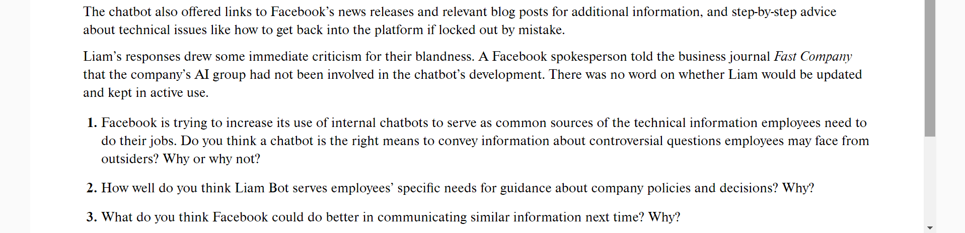 Solved Problem-Solving Case: Facebook Answers Employees' | Chegg.com