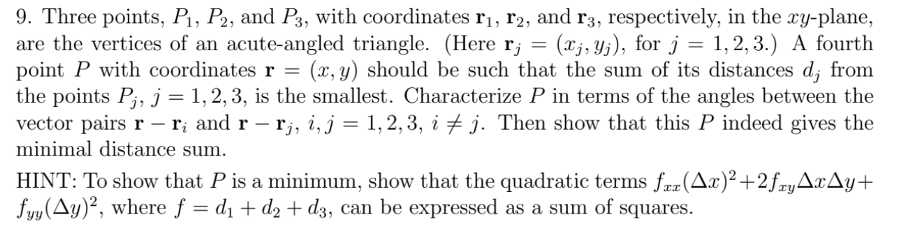 Solved = 9. Three points, P₁, P2, and P3, with coordinates | Chegg.com