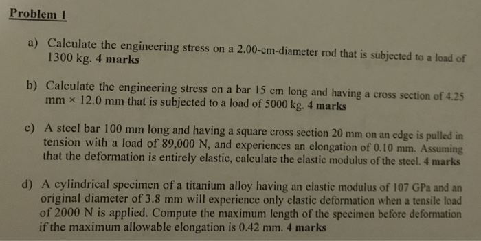 Solved Problem 1 a) Calculate the engineering stress on a | Chegg.com