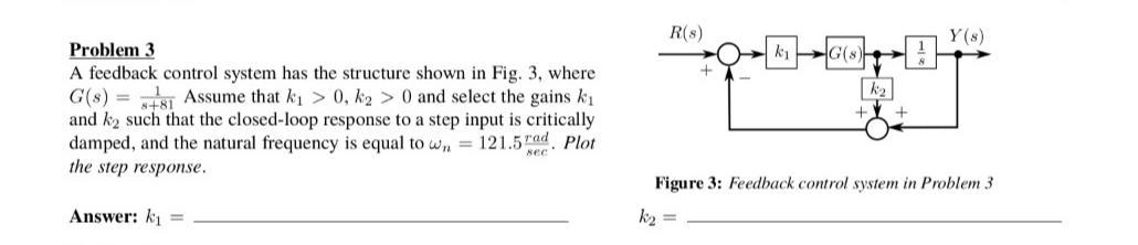 Solved R(S) Y(s) ko G(8 + Problem 3 A feedback control | Chegg.com