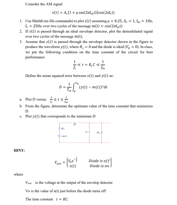 Solved = Consider the AM signal s(t) = Ac[1 + u | Chegg.com