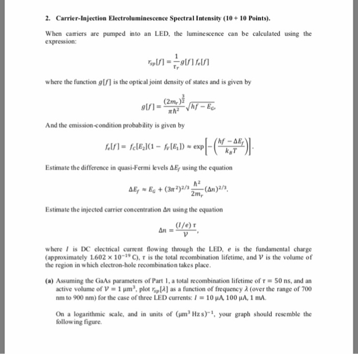 2. Carrier-Injection Electroluminescence Spectral | Chegg.com