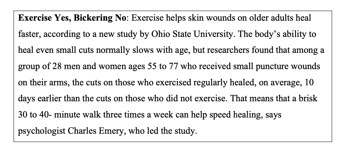 Solved Exercise Yes, Bickering No: Exercise helps skin | Chegg.com