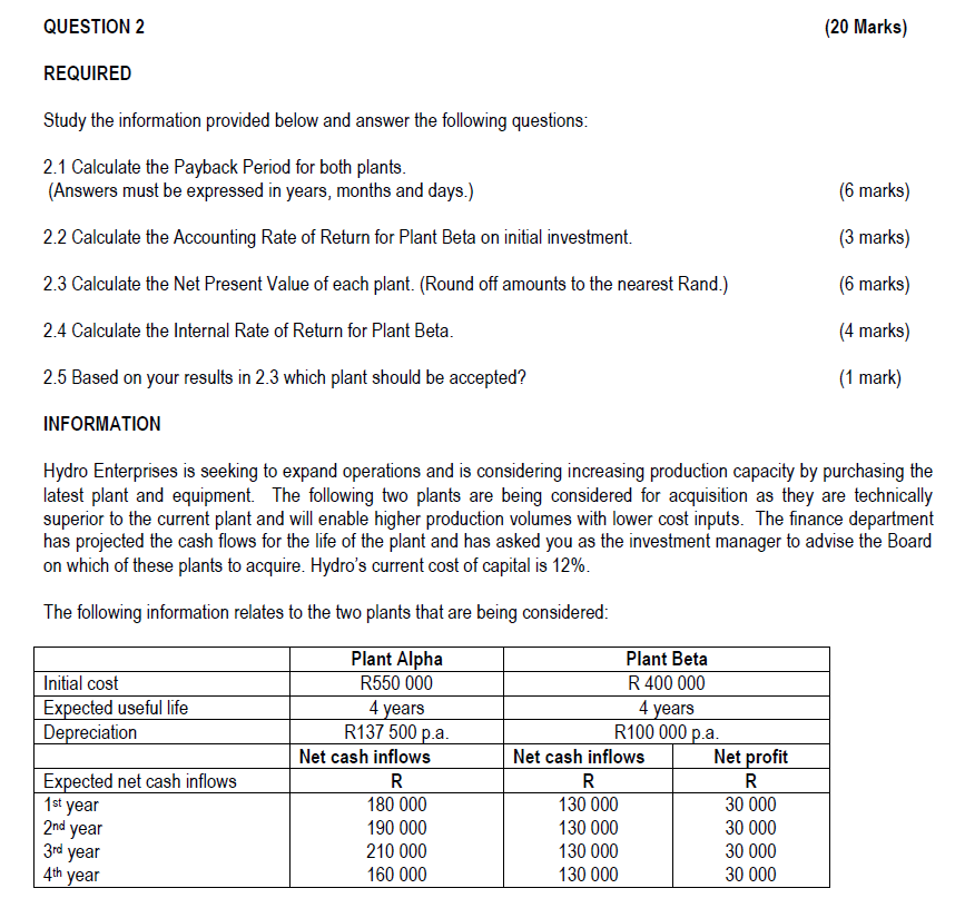 Solved QUESTION 2 (20 Marks) REQUIRED Study the information | Chegg.com