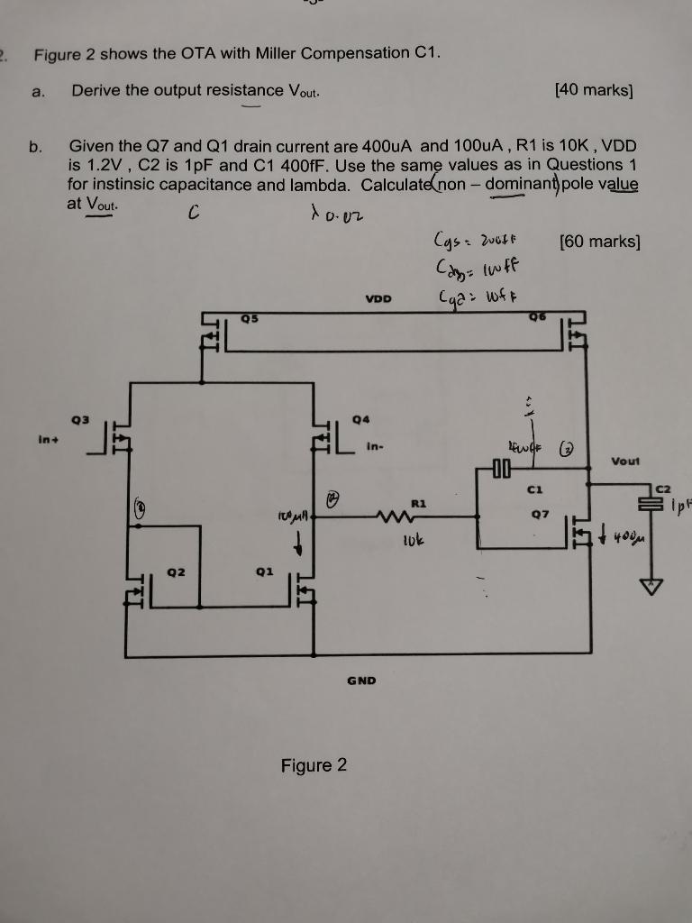 Figure 2 shows the OTA with Miller Compensation C1. | Chegg.com