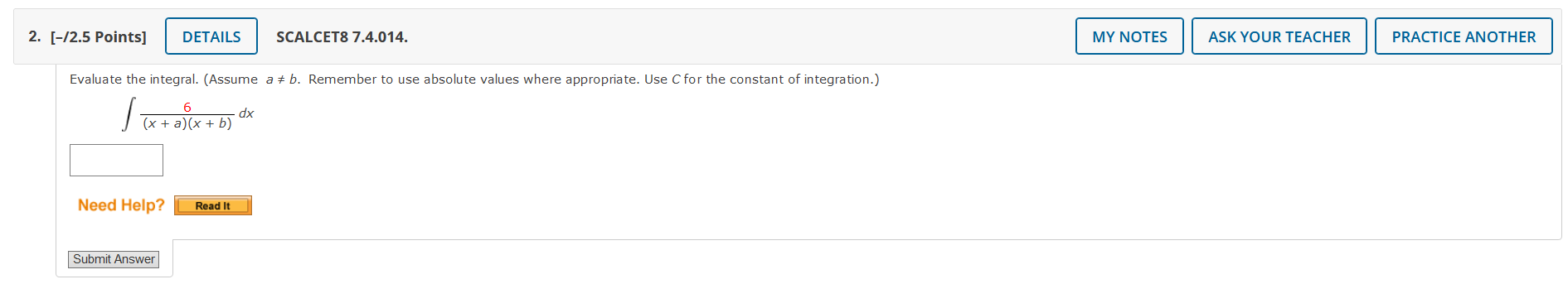 Solved SCALCET8 7.4.014. the integral. (Assume a =b. | Chegg.com