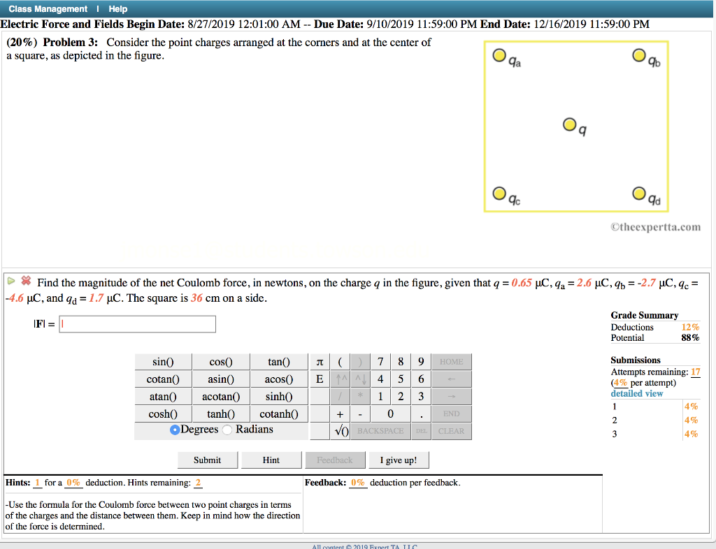 Solved Class Management | Help Electric Force and Fields | Chegg.com