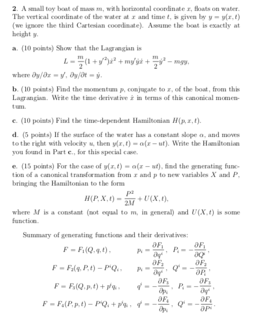 Solved 2. A small toy boat of mass m, with horizontal | Chegg.com