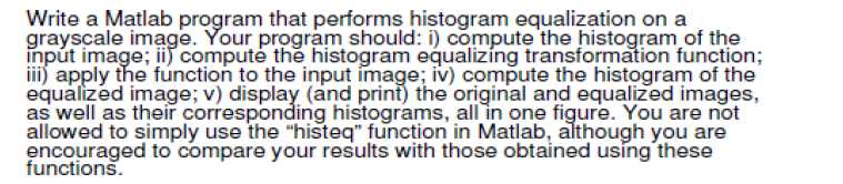Write A Matlab Program That Performs Histogram 