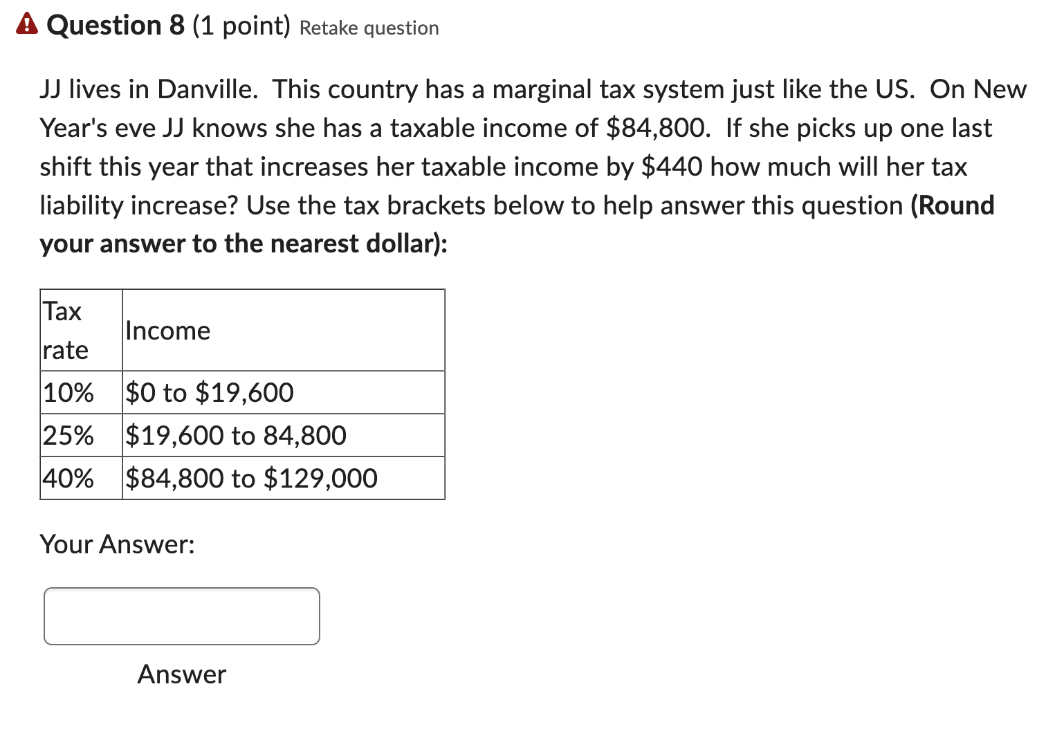 Solved JJ lives in Danville. This country has a marginal tax | Chegg.com