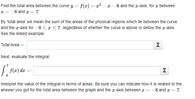 Solved Find The Total Area Between The Curve Y F X X2−x−6