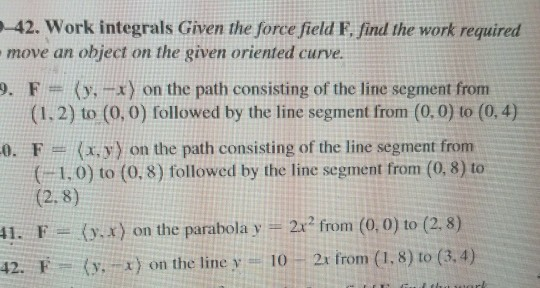 Solved -42. Work integrals Given the force field E. find the | Chegg.com