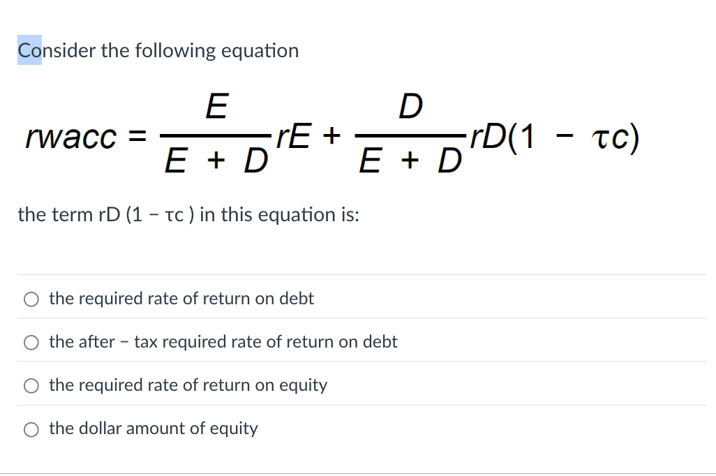 Solved Consider the following equation ﻿rwacc | Chegg.com