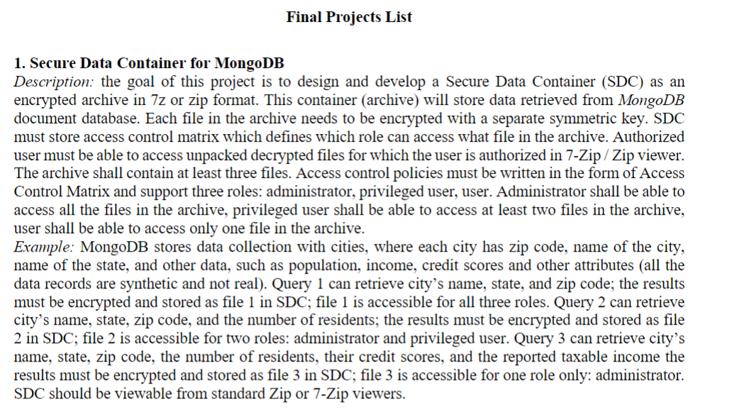 Solved Final Projects ListSecure Data Container for | Chegg.com