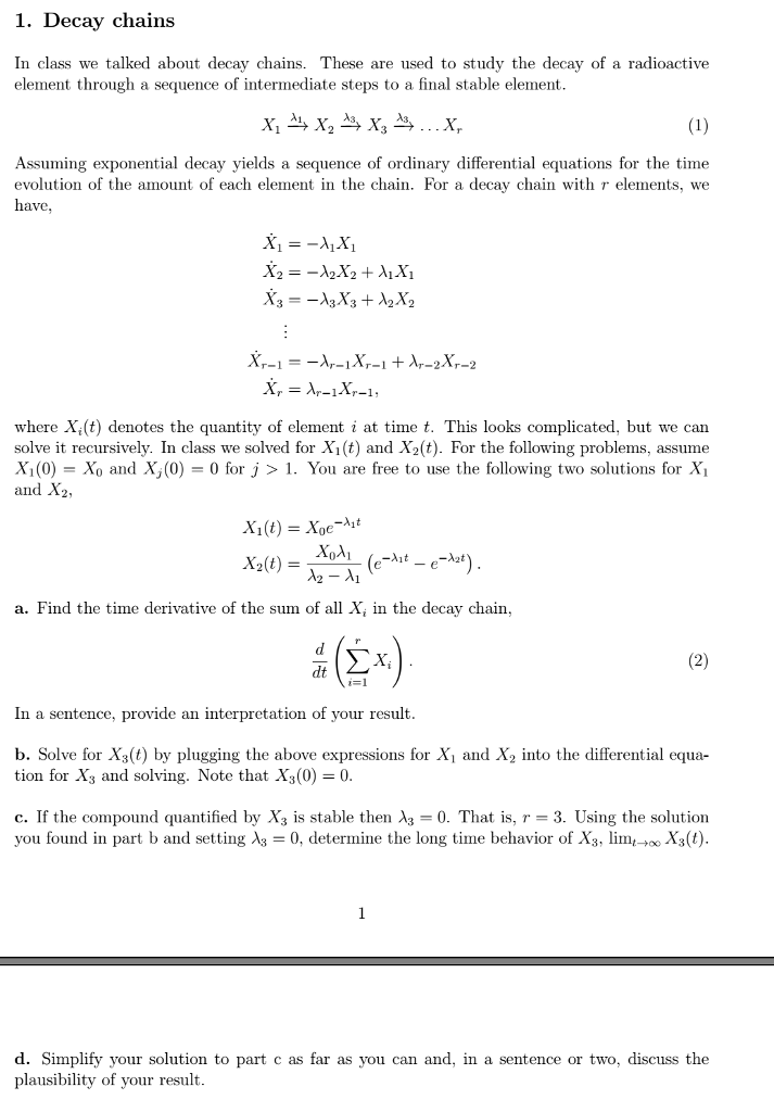 Solved 1. Decay chains In class we talked about decay | Chegg.com