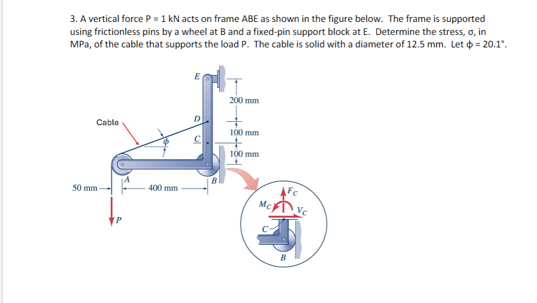 Solved Show me the steps to solve A vertical force P=1kN | Chegg.com