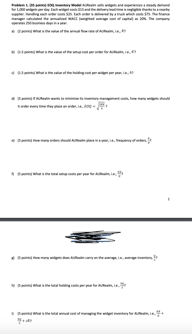 Solved Problem 1. (35 ﻿points) ﻿EOQ Inventory Model AURealm | Chegg.com