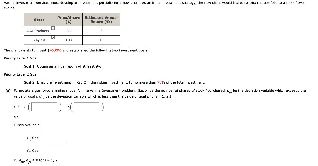 Varma Investment Services must develop an investment | Chegg.com