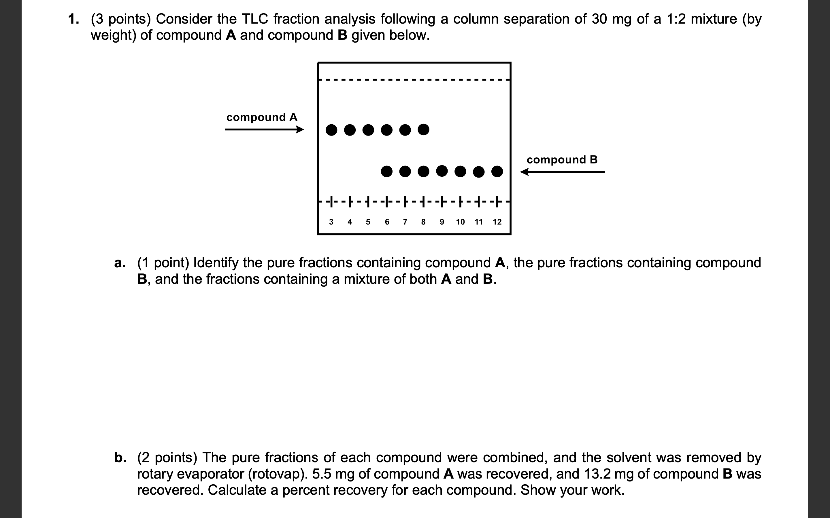 Solved (3 points) Consider the TLC fraction analysis | Chegg.com Solved (3 points) Consider the TLC fraction analysis | Chegg.com