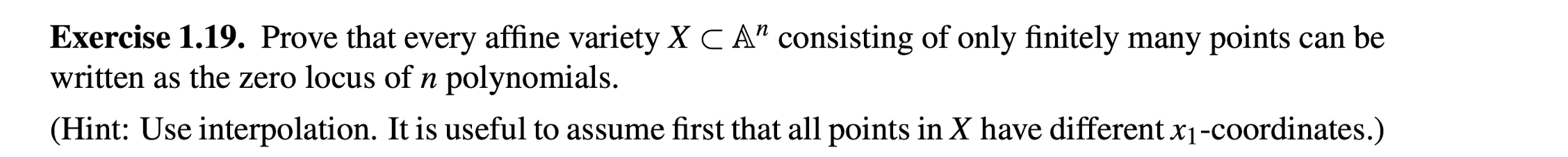 Solved Exercise 1.19. ﻿Prove that every affine variety \( ﻿X | Chegg.com
