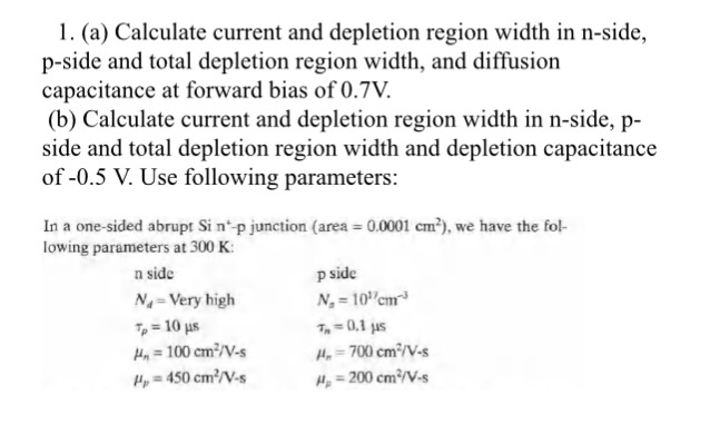 Solved 1. (a) Calculate current and depletion region width | Chegg.com