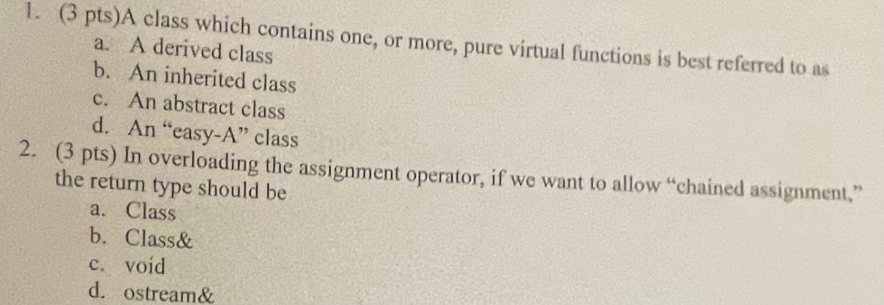 Solved 1. (3 pts)A class which contains one, or more, pure | Chegg.com