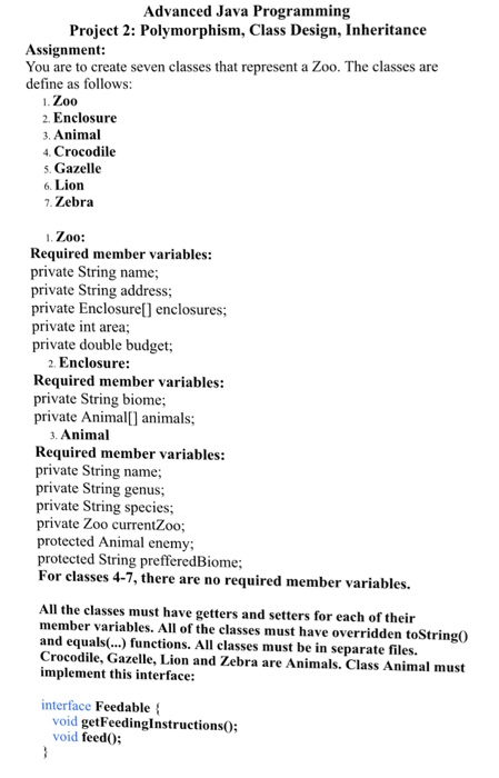 Advanced Java Programming Project 2: Polymorphism, | Chegg.com