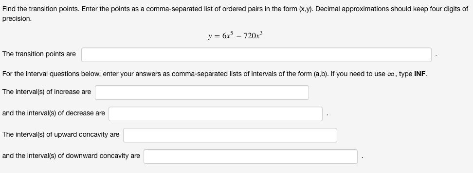 Solved Find the transition points. Enter the points as a | Chegg.com