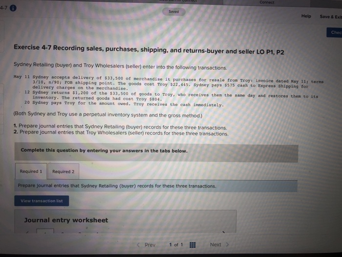 Solved Connect 4-7 6 Saved Help Save & Exit Chec Exercise | Chegg.com