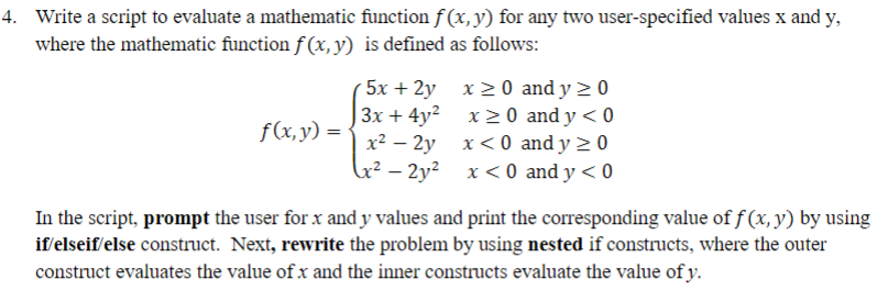 Solved Write A Script To Evaluate A Mathematic Function 4140