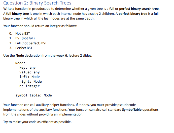 Solved Question 2 Binary Search Trees Write A Function In 7031